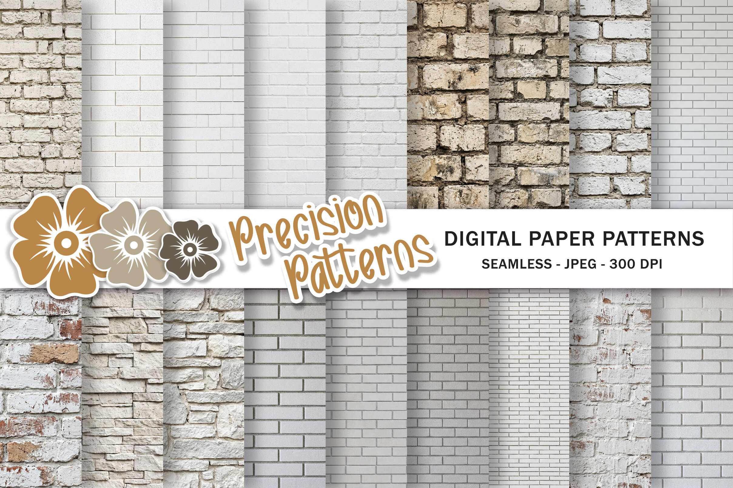 White Brick Textures Digital Paper Graphic by Precision Patterns ...