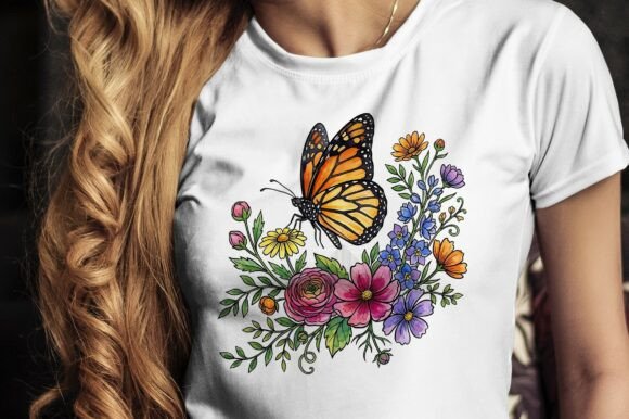 Butterfly on Blooming Flower Wreath PNG Graphic by designcrafts ...