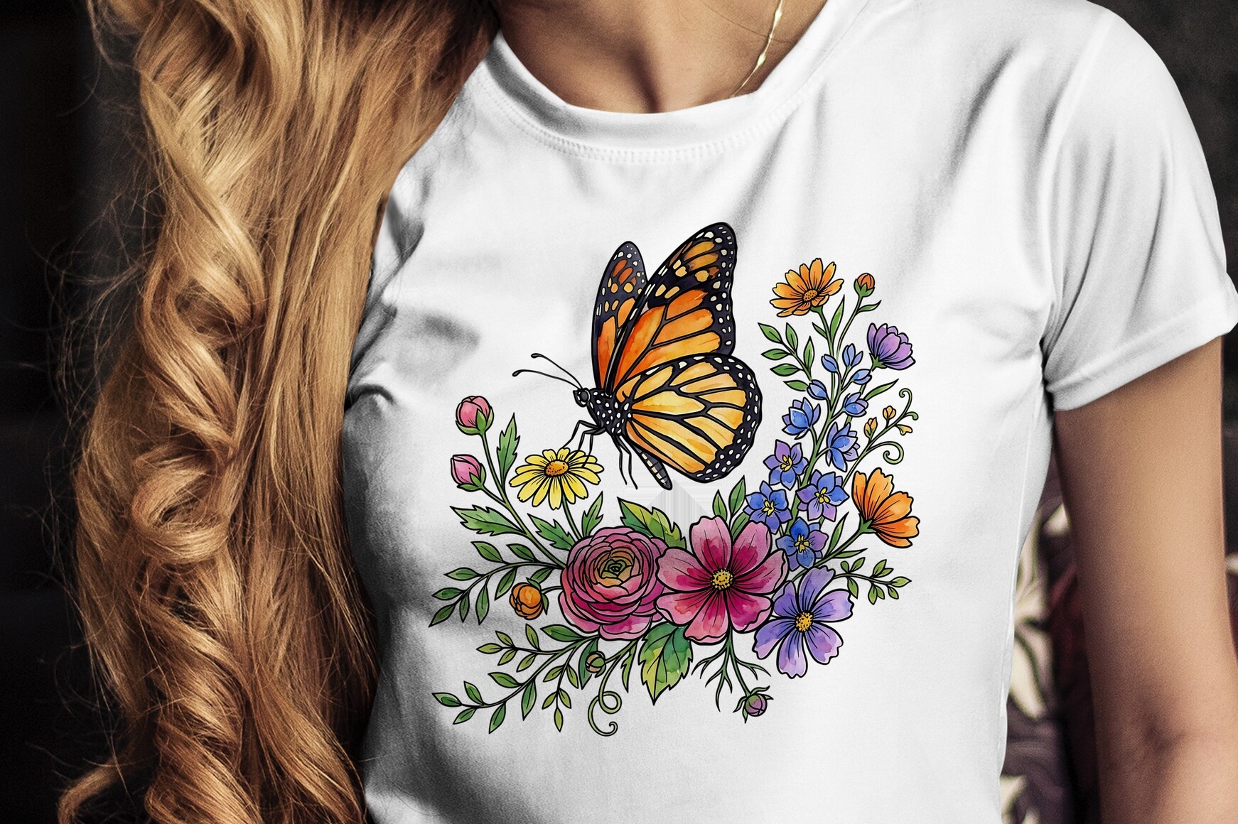 Butterfly on Blooming Flower Wreath PNG Graphic by designcrafts ...