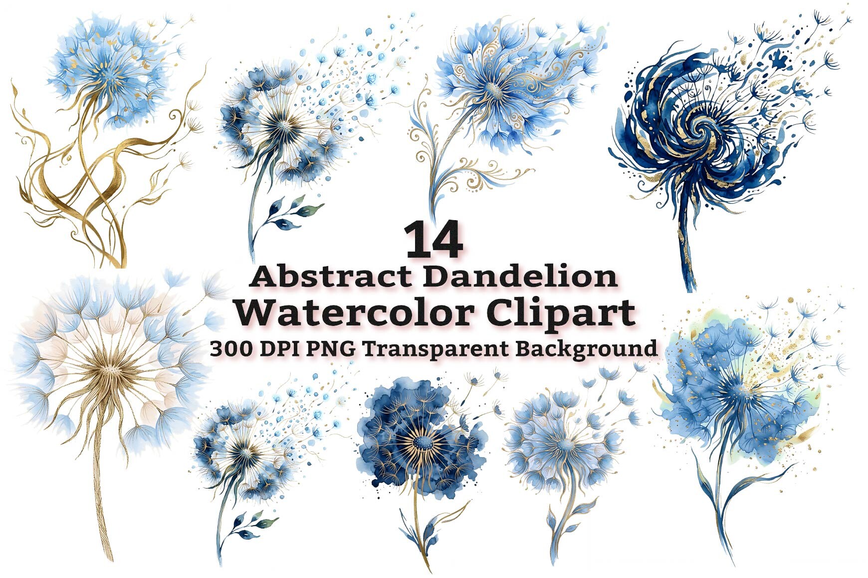 Abstract Blue and Gold Dandelion Clipart Graphic by TeesDesign ...