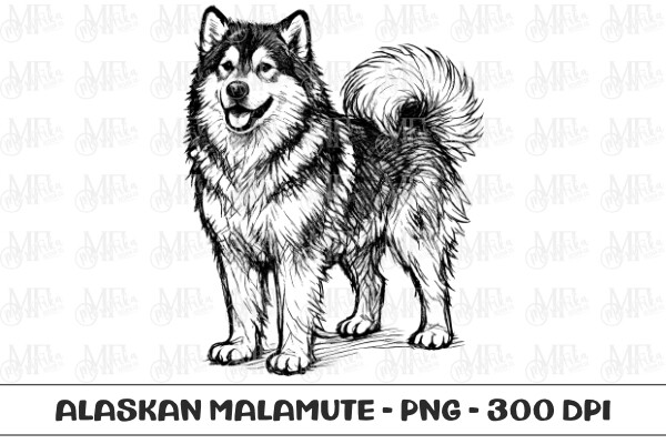 Alaskan Malamute Dog Sketch PNG Graphic by MoxiFikaDesignCo · Creative ...
