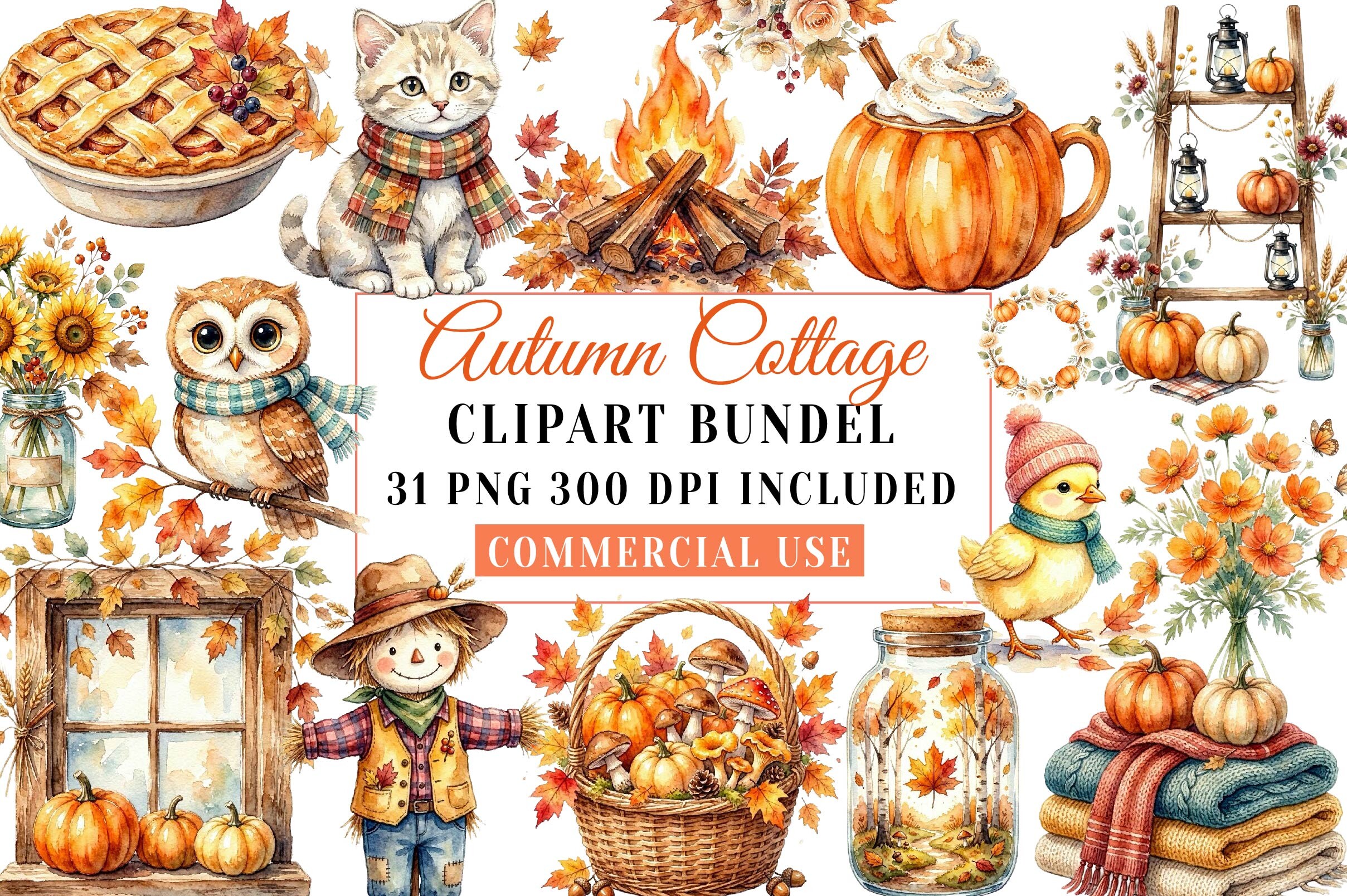 Autumn Cottage Clipart PNG Graphic by Print Magic · Creative Fabrica