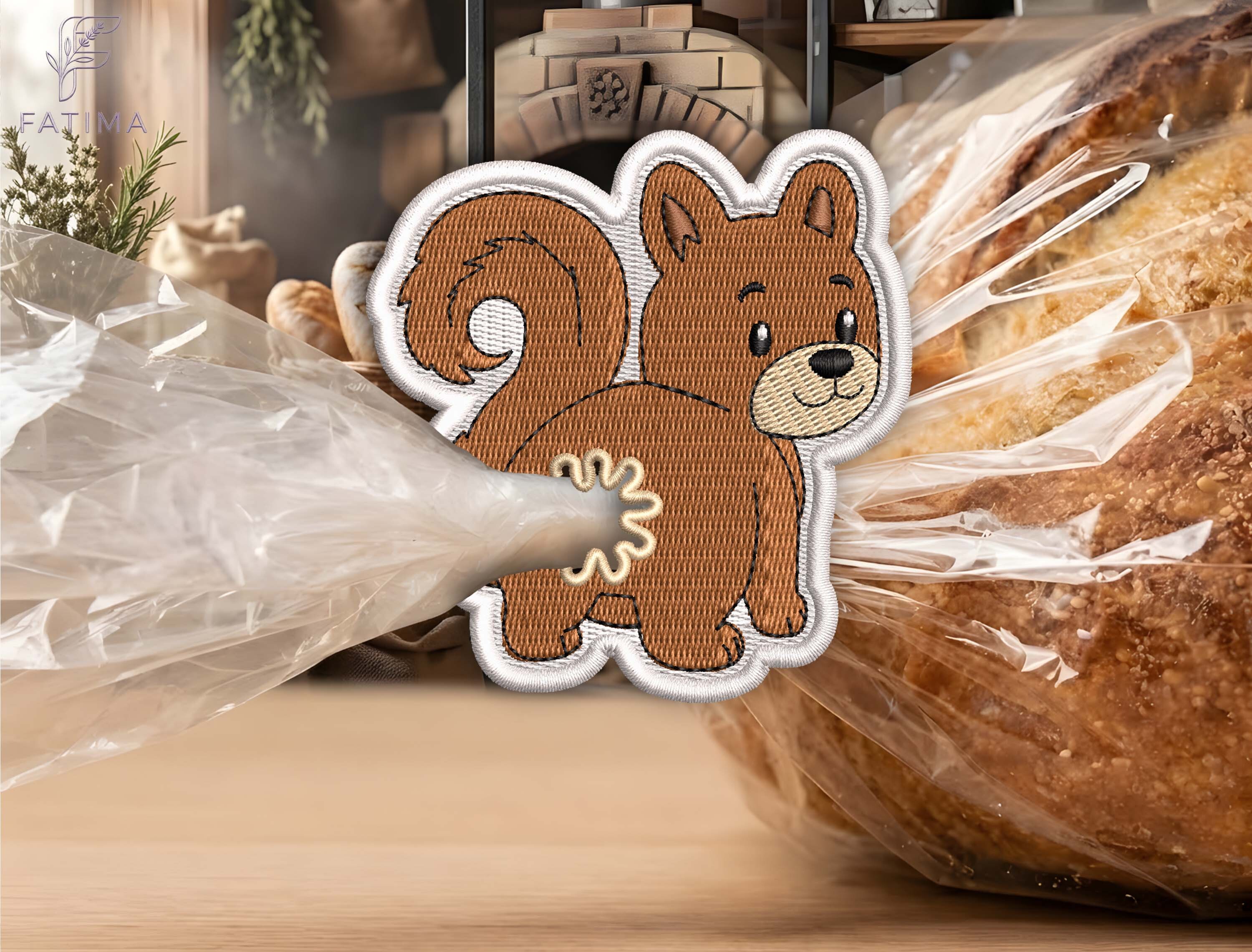 Cute Squirrel Bag Tie Embroidery Design · Creative Fabrica