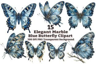 Elegant Marble Blue Butterfly Clipart Graphic by TeesDesign · Creative ...