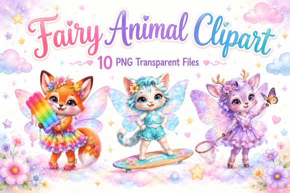 Fairy Animal Clipart, Cute Fantasy Anima Graphic by chompooraksa ...
