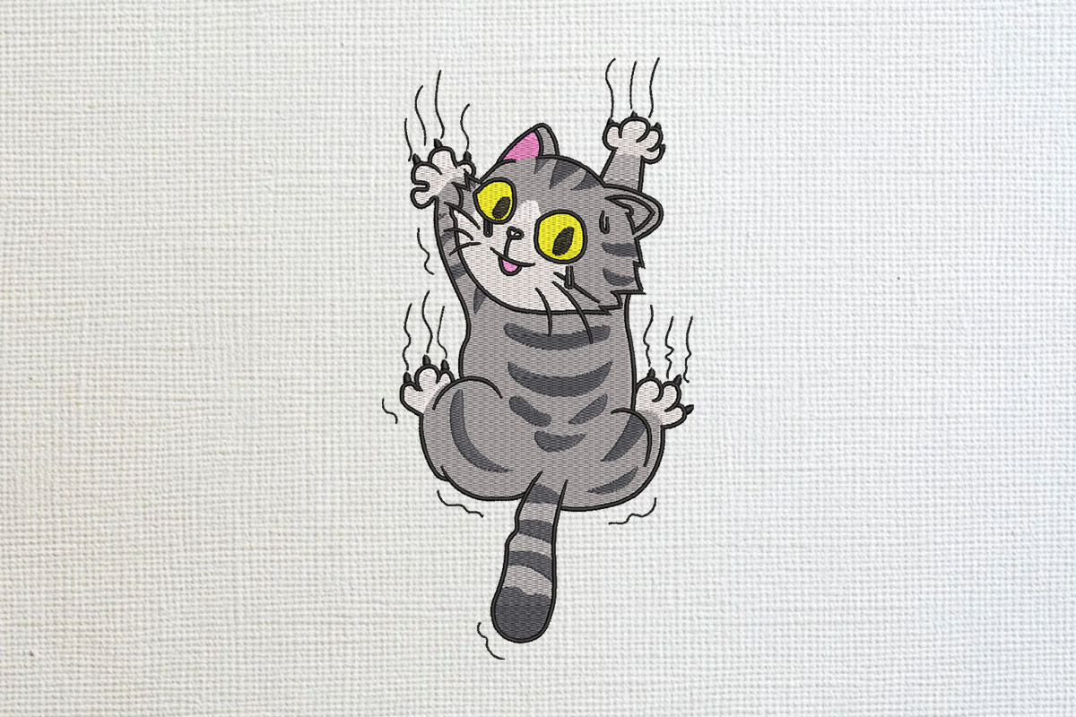 Funny Clinging Cat Embroidery Design · Creative Fabrica