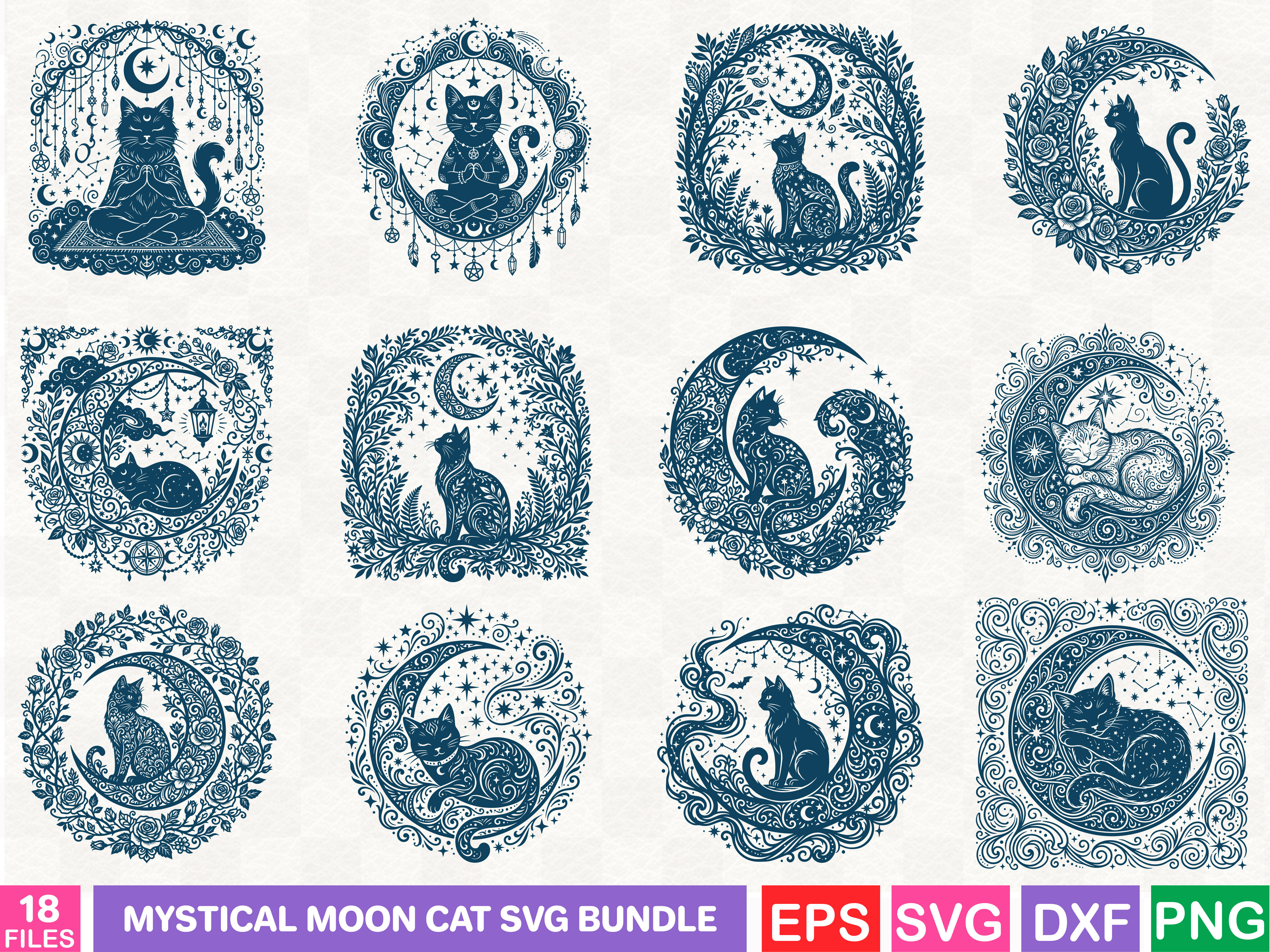 Mystical Moon Cat SVG Bundle Graphic by BDdesign · Creative Fabrica