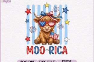 Patriotic Moo-rica Highland Cow PNG Graphic by Art Leaf Digital ...