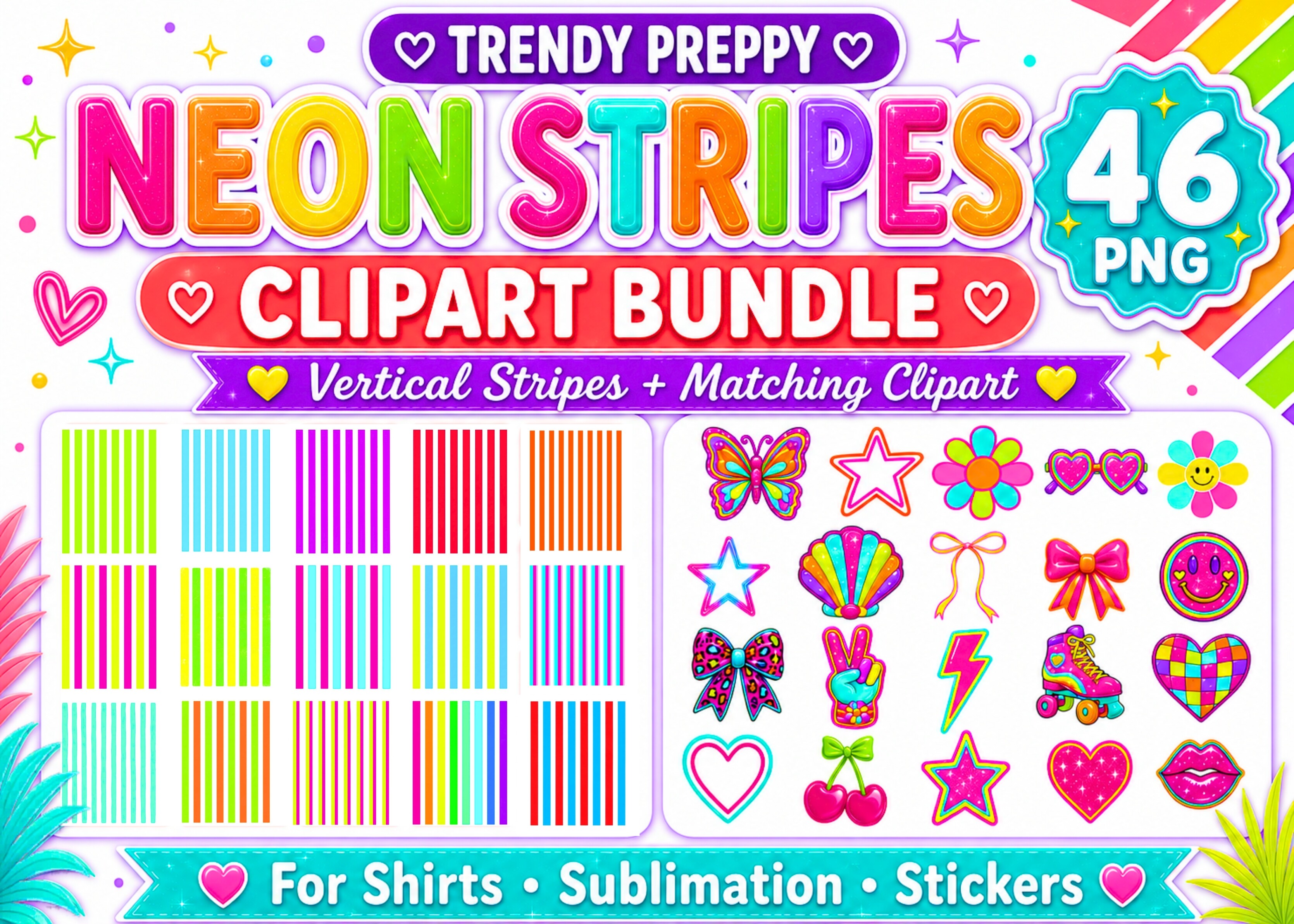 Preppy Neon Stripes Png Bundle Graphic by Artistic Revolution ...