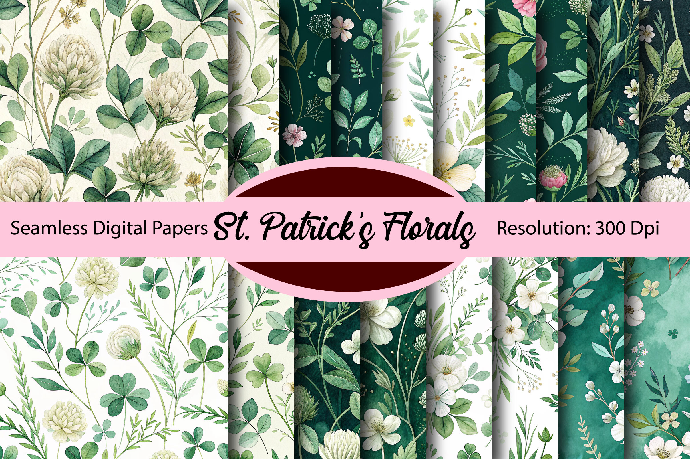 St. Patrick's Florals Digital Paper Graphic by Colourful · Creative Fabrica