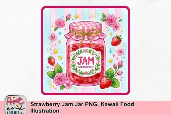 Strawberry Jam Jar PNG, Kawaii Food Illustration Graphic by art and ...