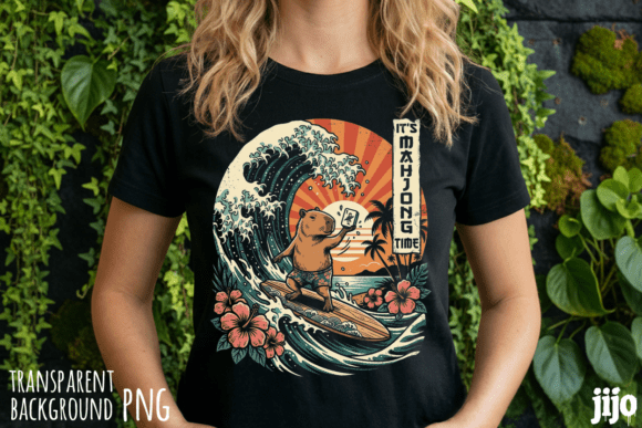 Surfing Capybara Mahjong Wave PNG Graphic by jijopero · Creative Fabrica