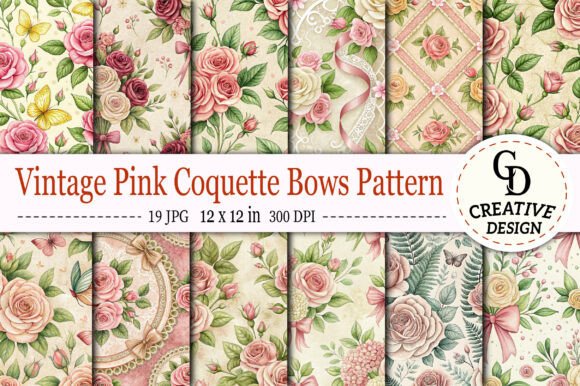 Vintage Pink Coquette Bows Pattern Graphic by Creative Design ...