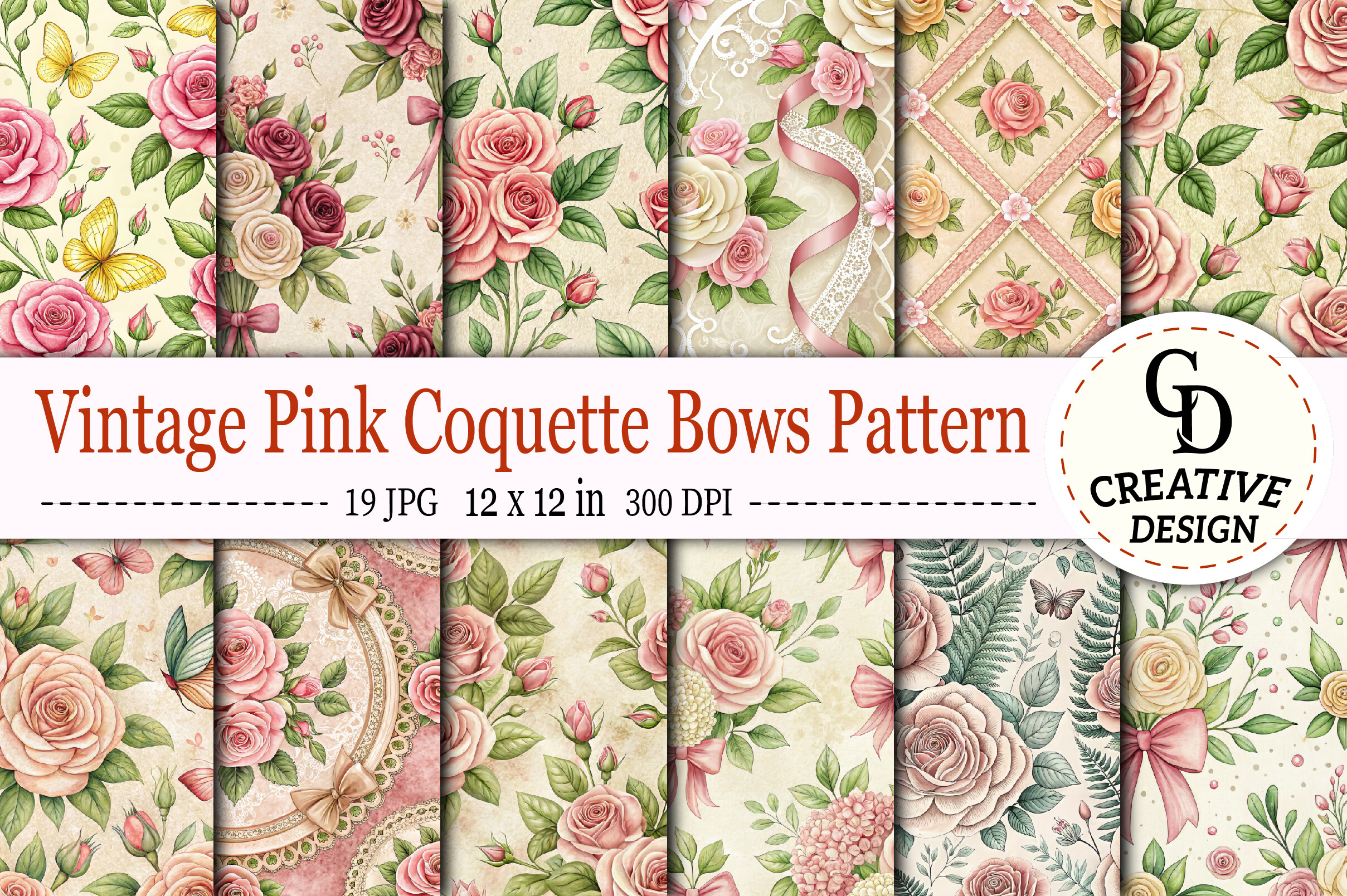 Vintage Pink Coquette Bows Pattern Graphic by Creative Design ...