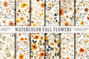 Watercolor Fall Flowers Digital Paper Graphic by RevolutionCraft ...