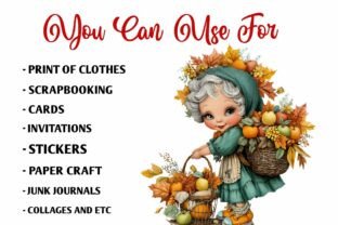 Whimsical Fall Autumn Old Lady Clipart Graphic by Print Magic ...