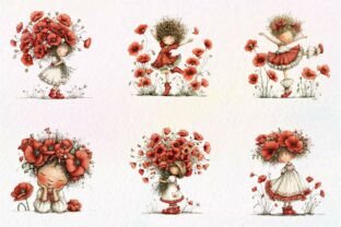 Whimsical Poppy Flower Girl PNG Clipart Graphic by Print Magic ...