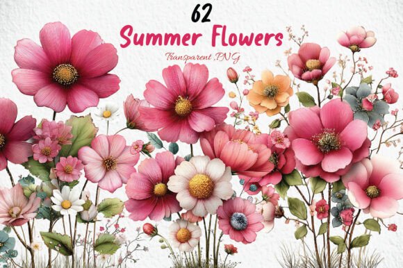 Whimsical Summer Flowers Clipart Graphic by Craft Art · Creative Fabrica