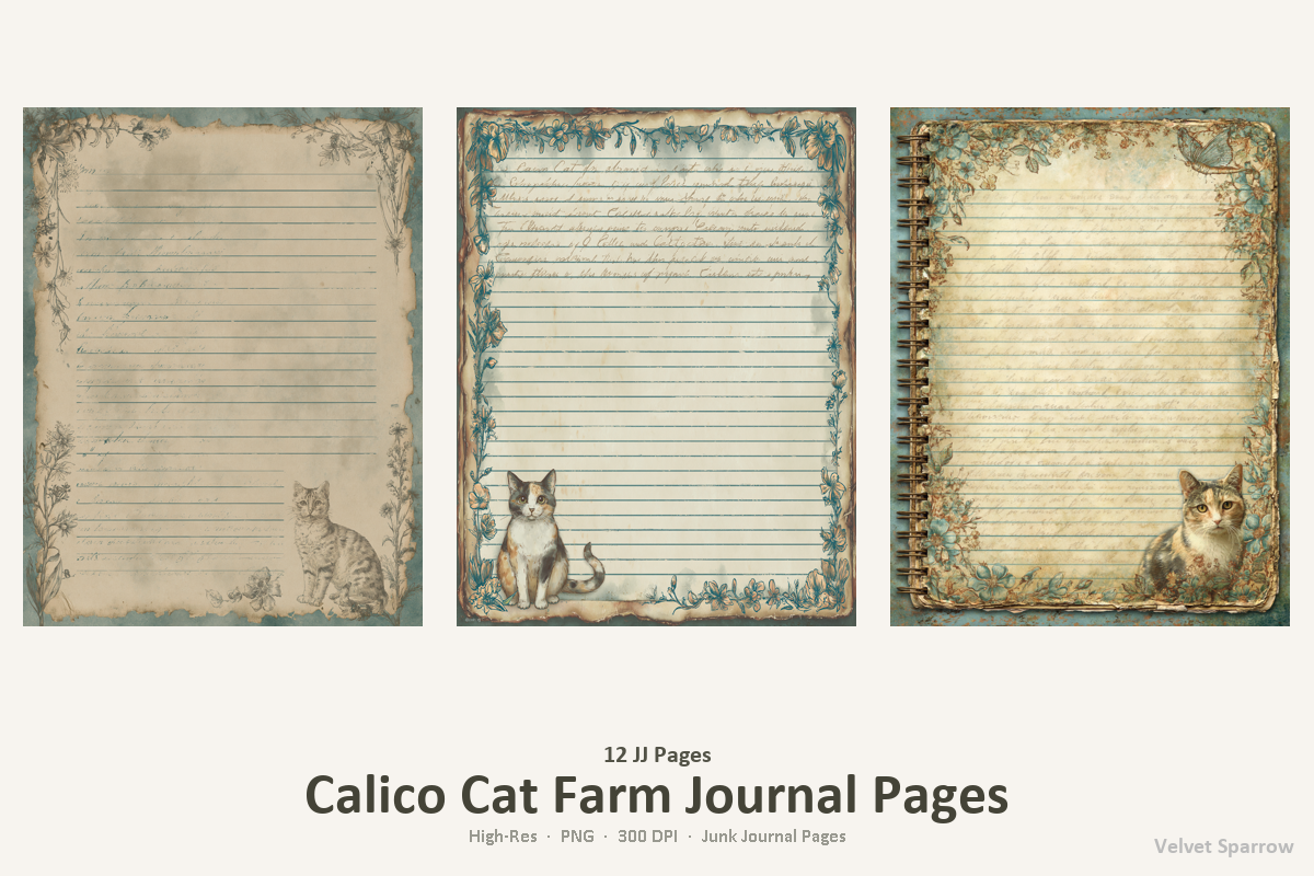 Calico Cat Farm Journal Pages Graphic by Velvet.Sparrow · Creative Fabrica