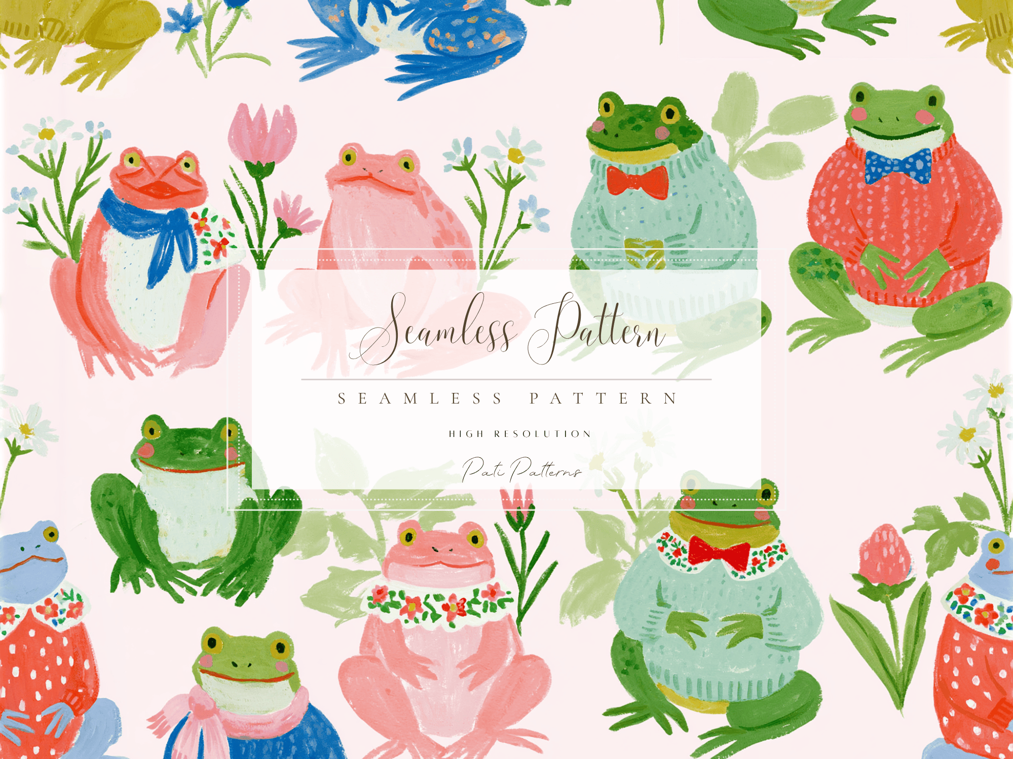 Cute Frog Seamless Pattern PNG Graphic by patipaintsco · Creative Fabrica