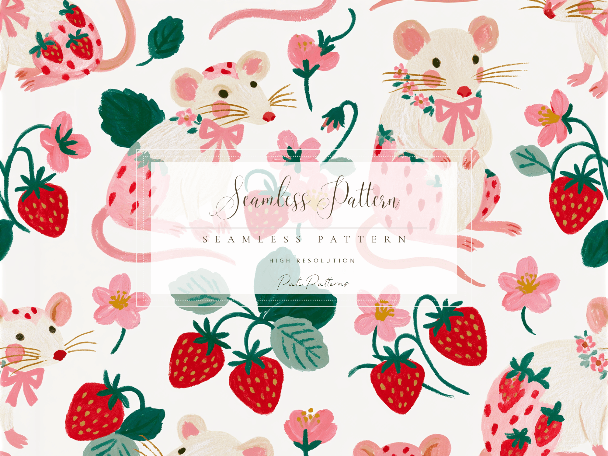 Cute Strawberry Mouse Seamless Pattern PNG Graphic by patipaintsco ...