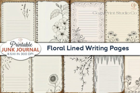 Floral Lined Writing Pages Junk Journal Graphic by CozyPrint Studio Co ...