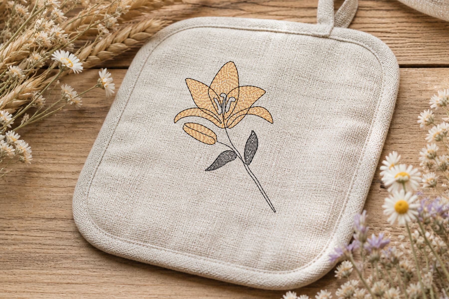 Lily Flower Embroidery Design Set · Creative Fabrica