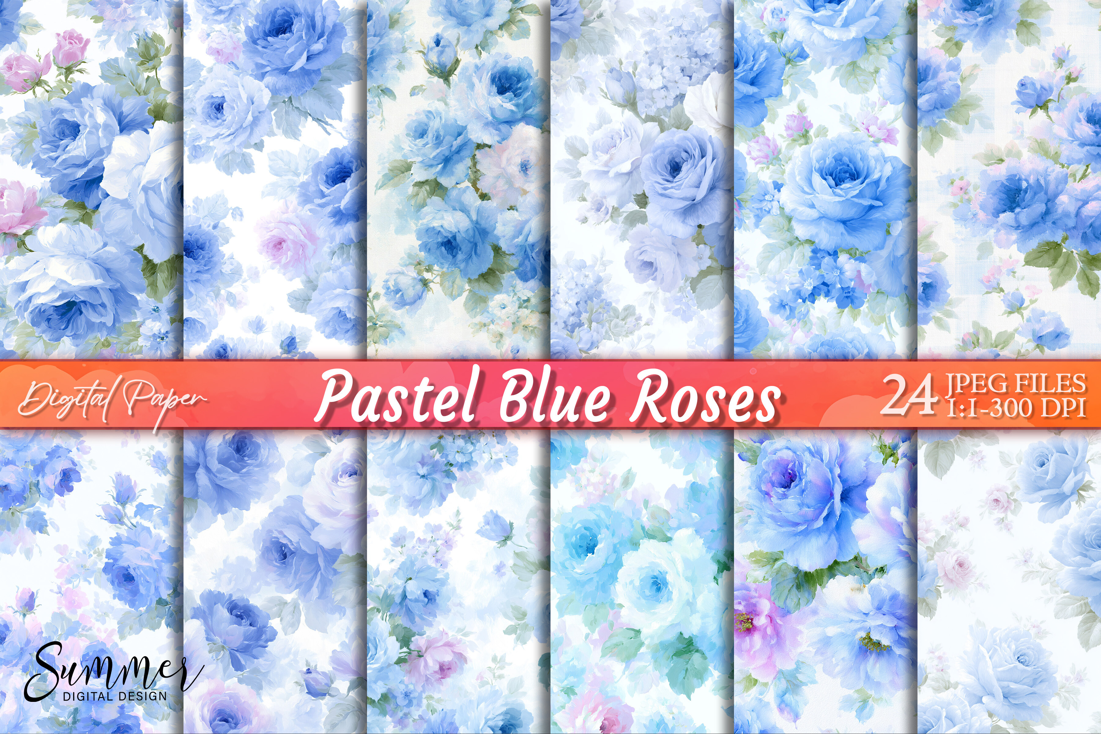 Pastel Blue Roses Soft Floral Aesthetic Graphic by Summer Digital ...