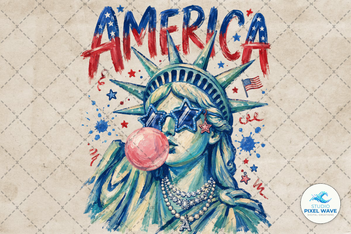Preppy Brushstroke Statue of Liberty PNG Graphic by studiopixelwave ...