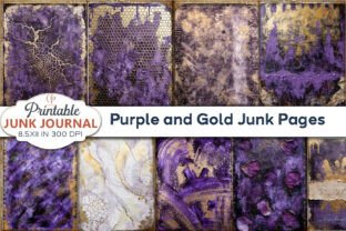 Purple and Gold Junk Pages Junk Journal Graphic by CozyPrint Studio Co ...