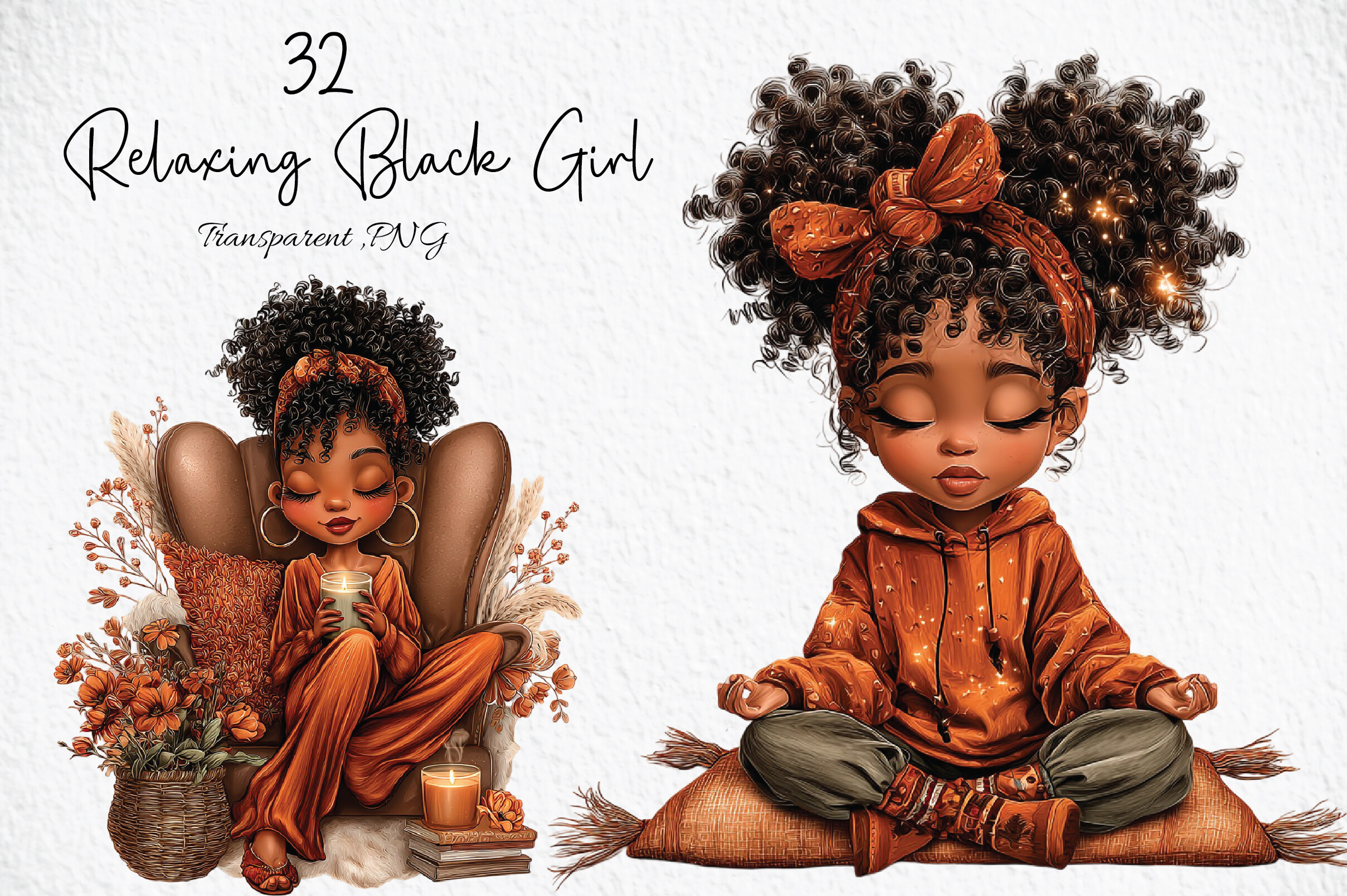 Relaxing Black Girl Clipart Set Graphic by Craft Art · Creative Fabrica