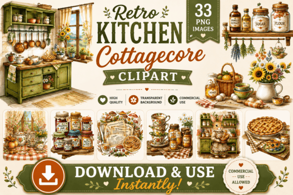 Retro Cottagecore Kitchen Clipart Graphic by Hamees Store · Creative ...