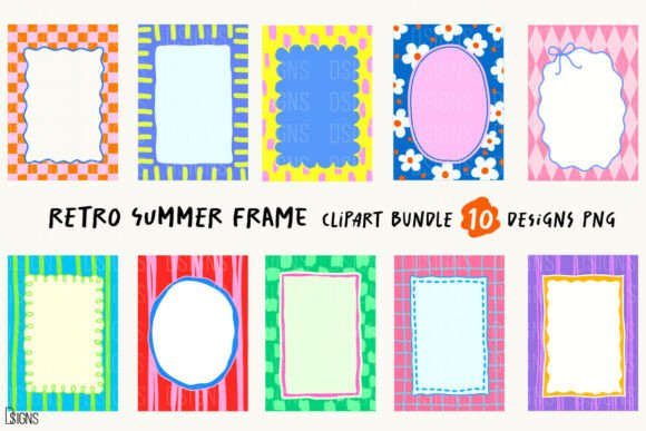 Retro Summer Frame Clipart Bundle Graphic by DSIGNS · Creative Fabrica