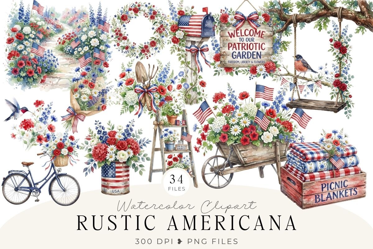 Rustic Americana Garden Clipart Graphic by Feather Flair Art · Creative ...