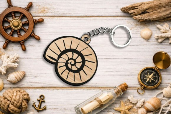 Seashell Keychain Gift SVG Laser Ocean · Creative Fabrica