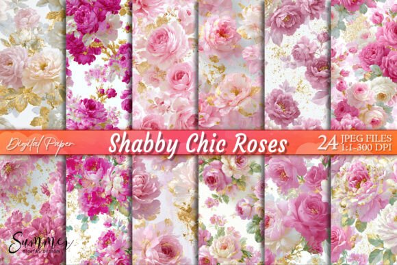 Shabby Chic Vintage Pink Gold Roses Graphic by Summer Digital Design ...