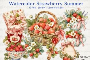 Strawberry Summer Watercolor Bundle PNG Graphic by WatercolorByKr ...