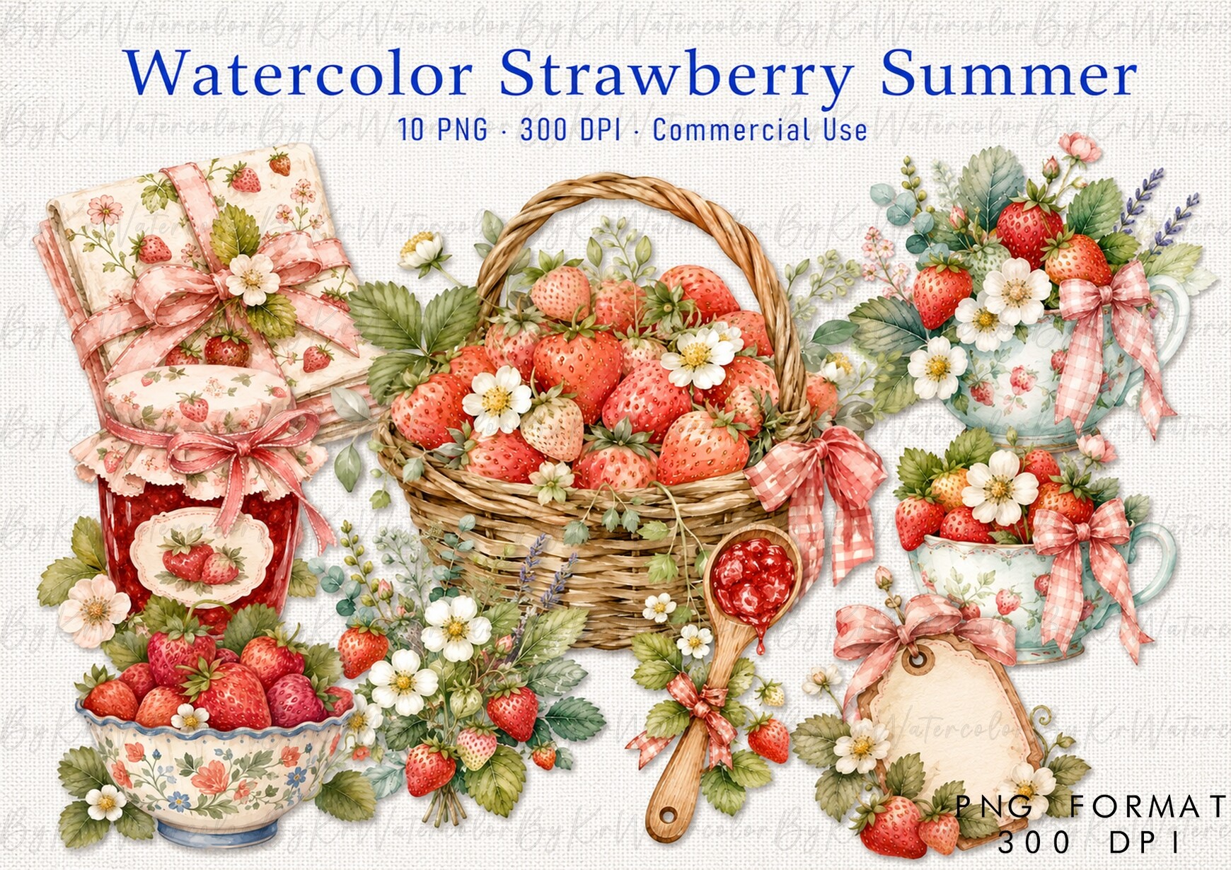 Strawberry Summer Watercolor Bundle PNG Graphic by WatercolorByKr ...