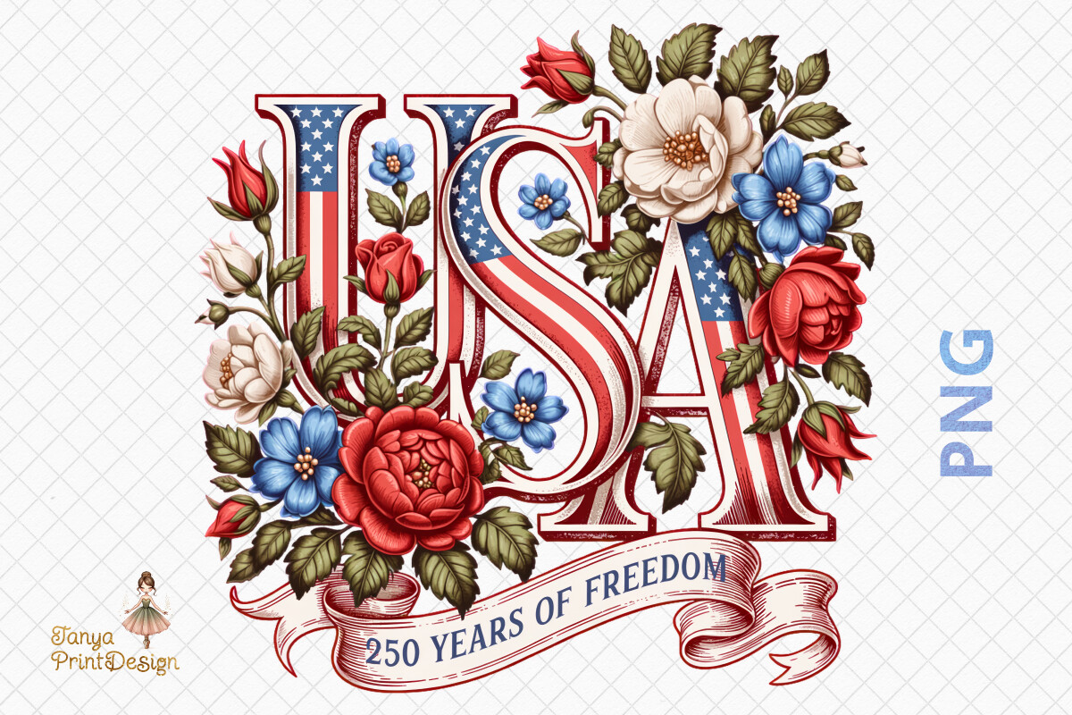 USA 250 Years of Freedom Floral PNG Art Graphic by TanyaPrintDesign ...