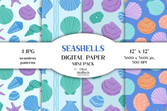 Underwater Seashells Digital Paper Set Graphic by Olya Haifisch ...