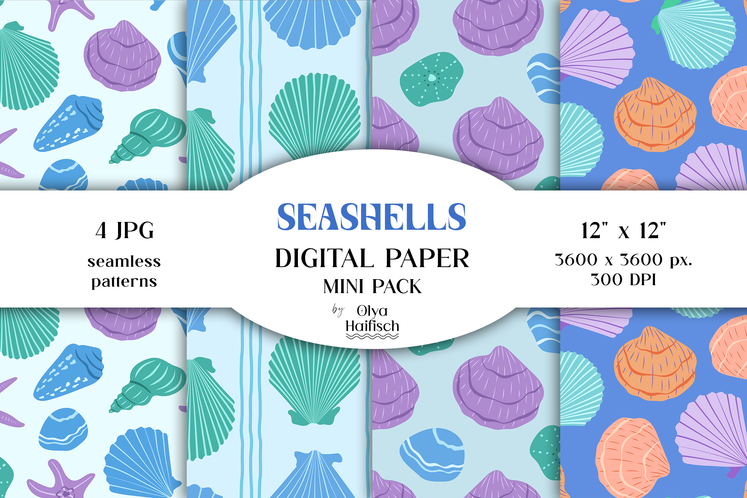 Underwater Seashells Digital Paper Set Graphic by Olya Haifisch ...