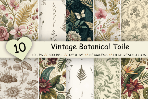 Vintage Botanical Toile Digital Paper Graphic by Florid Printables ...