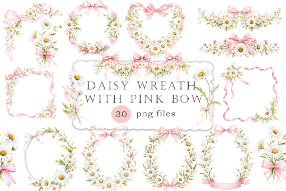 Watercolor Floral Frames PNG Pink Bow Graphic by NeuroStoker · Creative ...
