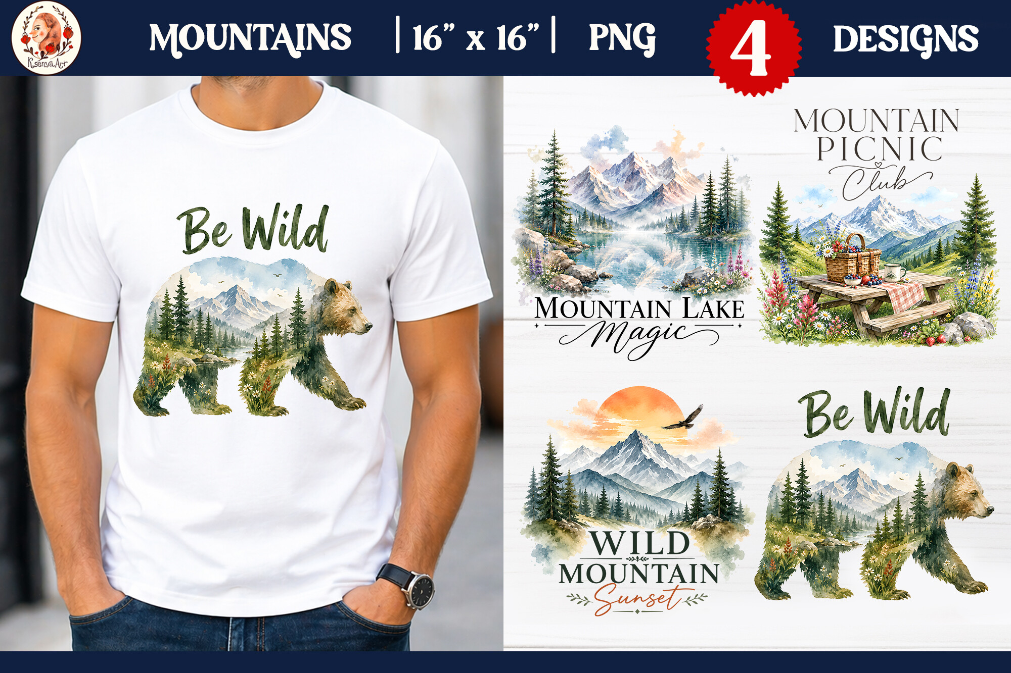 Watercolor Mountain T-Shirt Sublimation Graphic by KsenyaArt · Creative ...