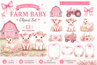 Watercolor Pink Farm Baby Clipart Graphic by sasikharn · Creative Fabrica