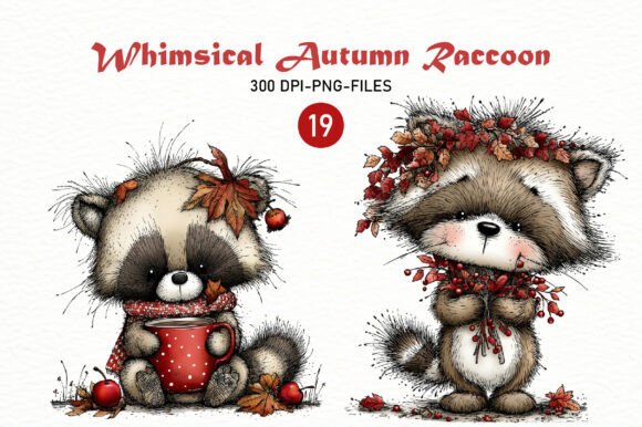 Whimsical Autumn Raccoon Clipart Graphic by Designworld · Creative Fabrica
