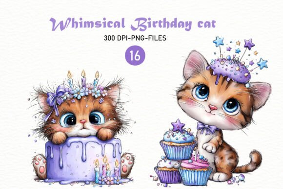 Whimsical Birthday Cat Clipart Graphic by Designworld · Creative Fabrica