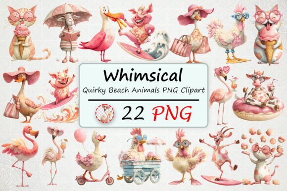Whimsical Quirky Beach Animals PNG Clipa Graphic by Sohelrana99 ...