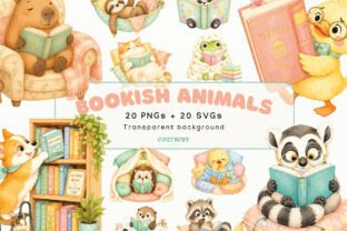Bookish Cute Animals Watercolor Cliparts Graphic by CozyNest Studio ...