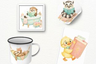 Bookish Cute Animals Watercolor Cliparts Graphic by CozyNest Studio ...
